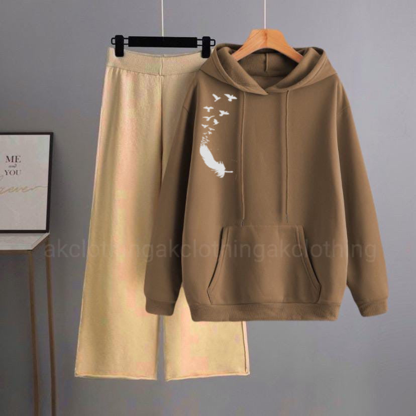 Brown Hoodie shoulder Feather Beigh Flapper Track suit – akclothing